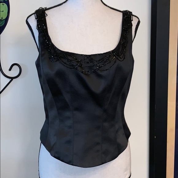 Kay Unger | Tops | Kay Unger Black Satin Wbeading Coset | Poshmark